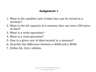 Lec 1 digital electroinics - memory array, write read operations | PPT