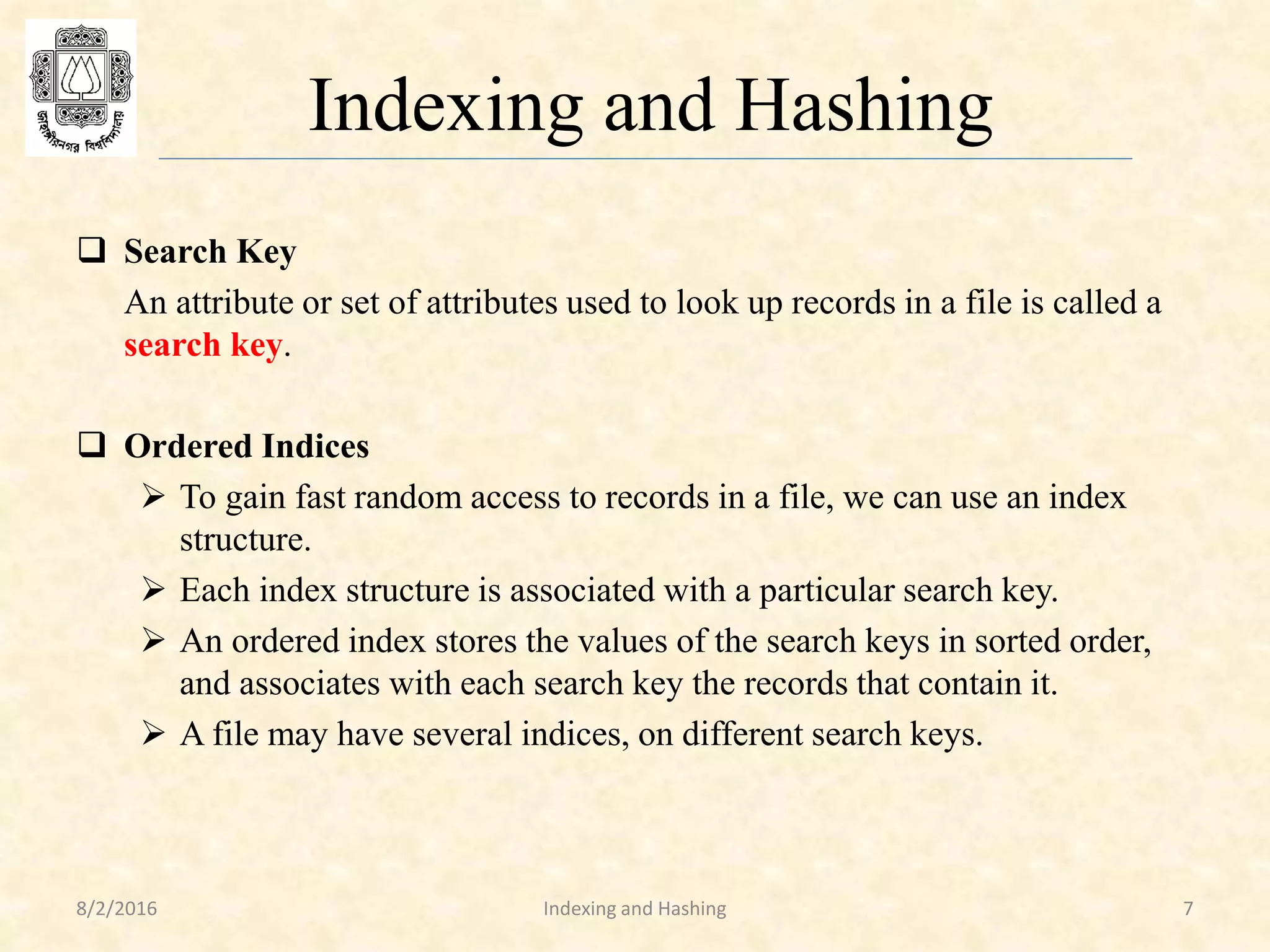 Lec 1 indexing and hashing | PPTX