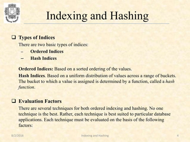 Lec 1 indexing and hashing | PPTX