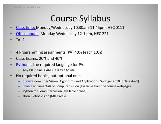 Lec1 introduction to vision | PPT