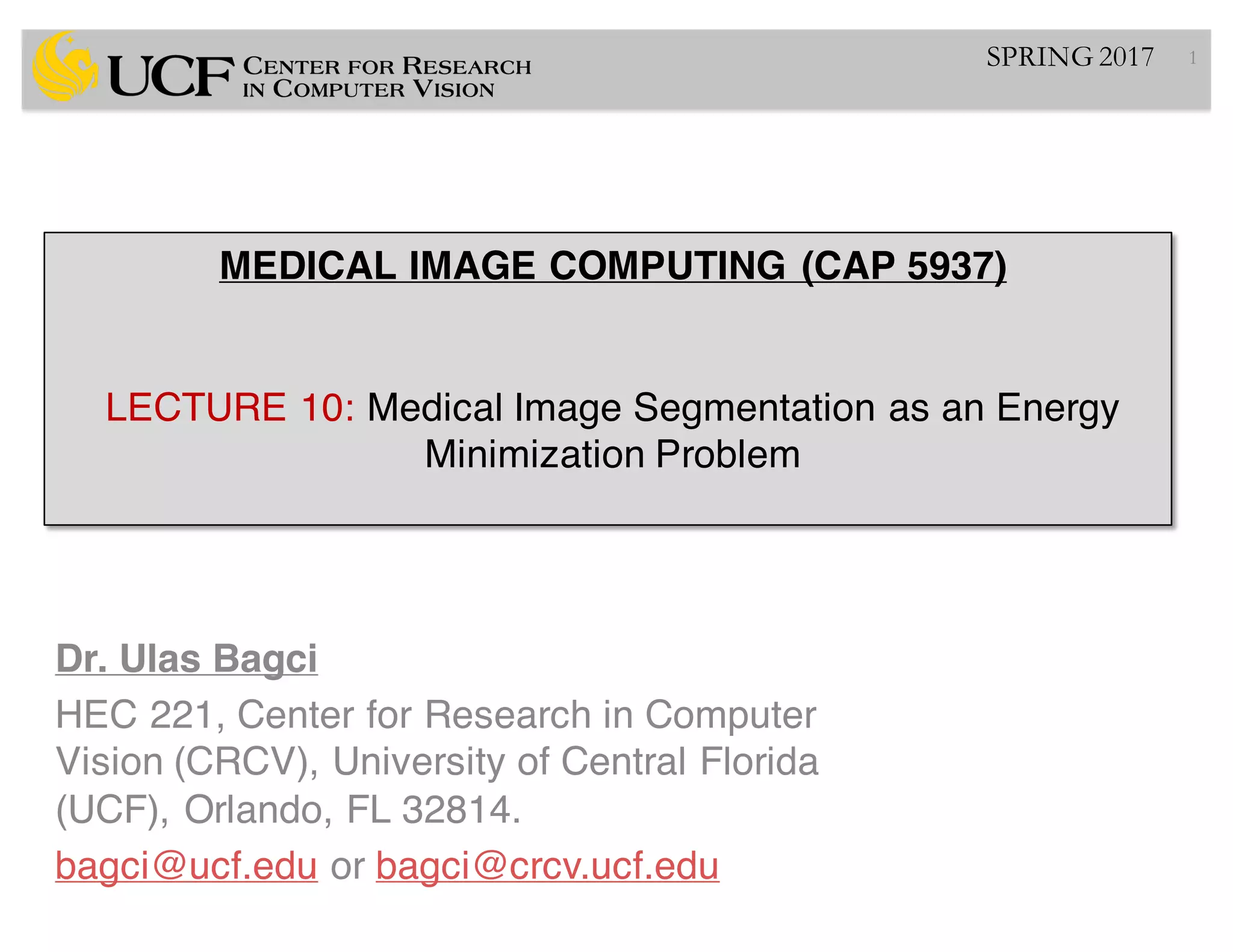 Lec10: Medical Image Segmentation as an Energy Minimization Problem | PDF