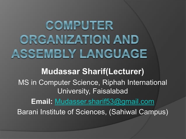 Lec 10 Assembly Language In Computer Organization And Assembly Language