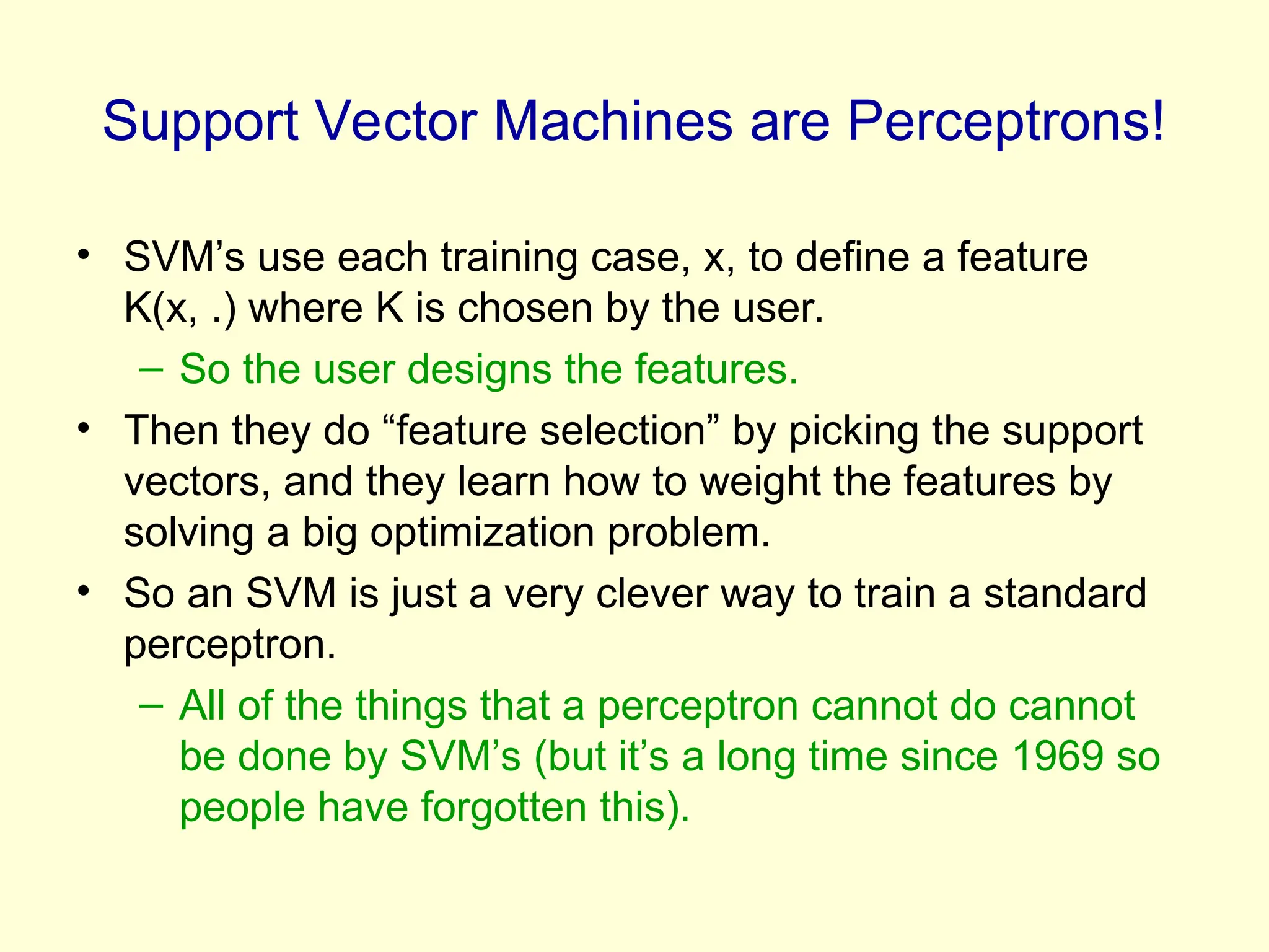Support Vector Machines (lecture by Geoffrey Hinton) | PPT