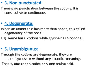 Lec 11 level 3-de (genetic code and protein biosynthesis) | PDF