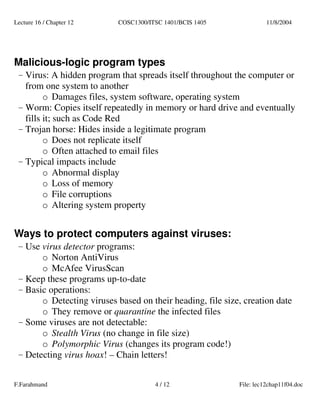 Lec12chap11f04 | PDF | Operating Systems | Computer Software and ...