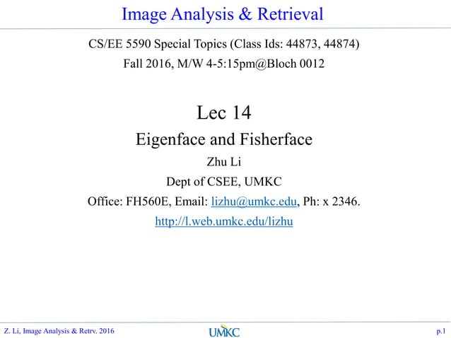 Lec14 eigenface and fisherface | PPT