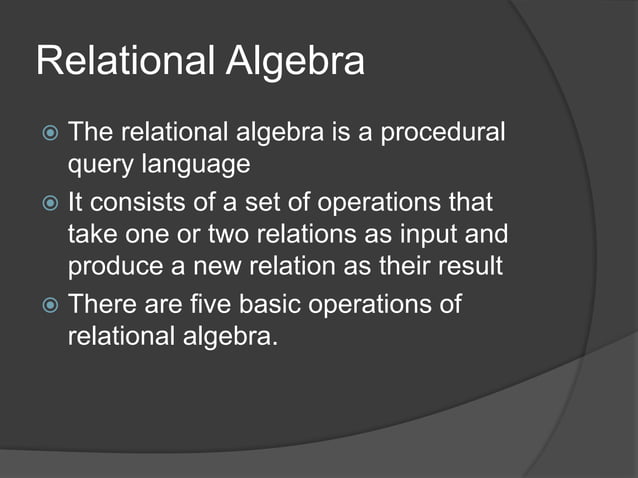 Relational algebra (basics) | PPTX