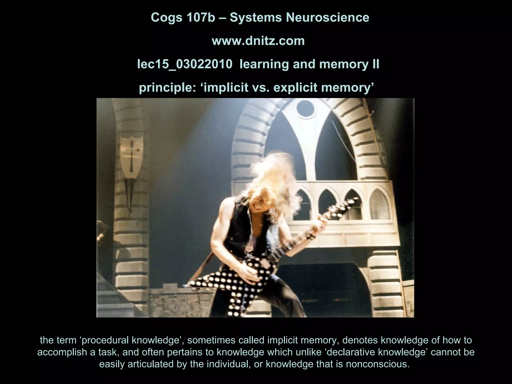 COGS 107B - Winter 2010 - Lecture 15 - Memory | PPT