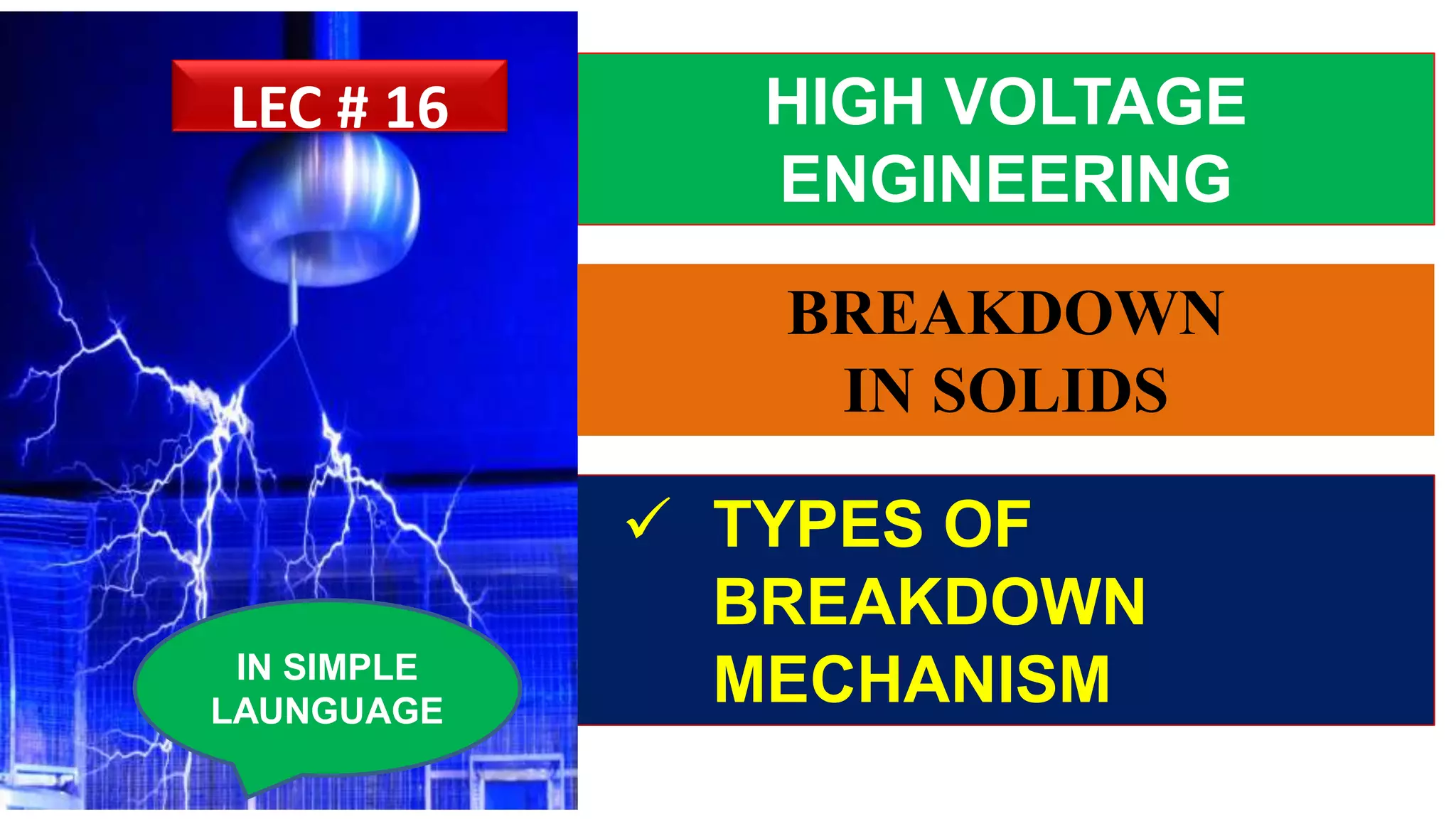 BREAKDOWN OF SOLID DIELECTRICS|BREAKDOWN IN SOLIDS|HIGH VOLTAGE ...