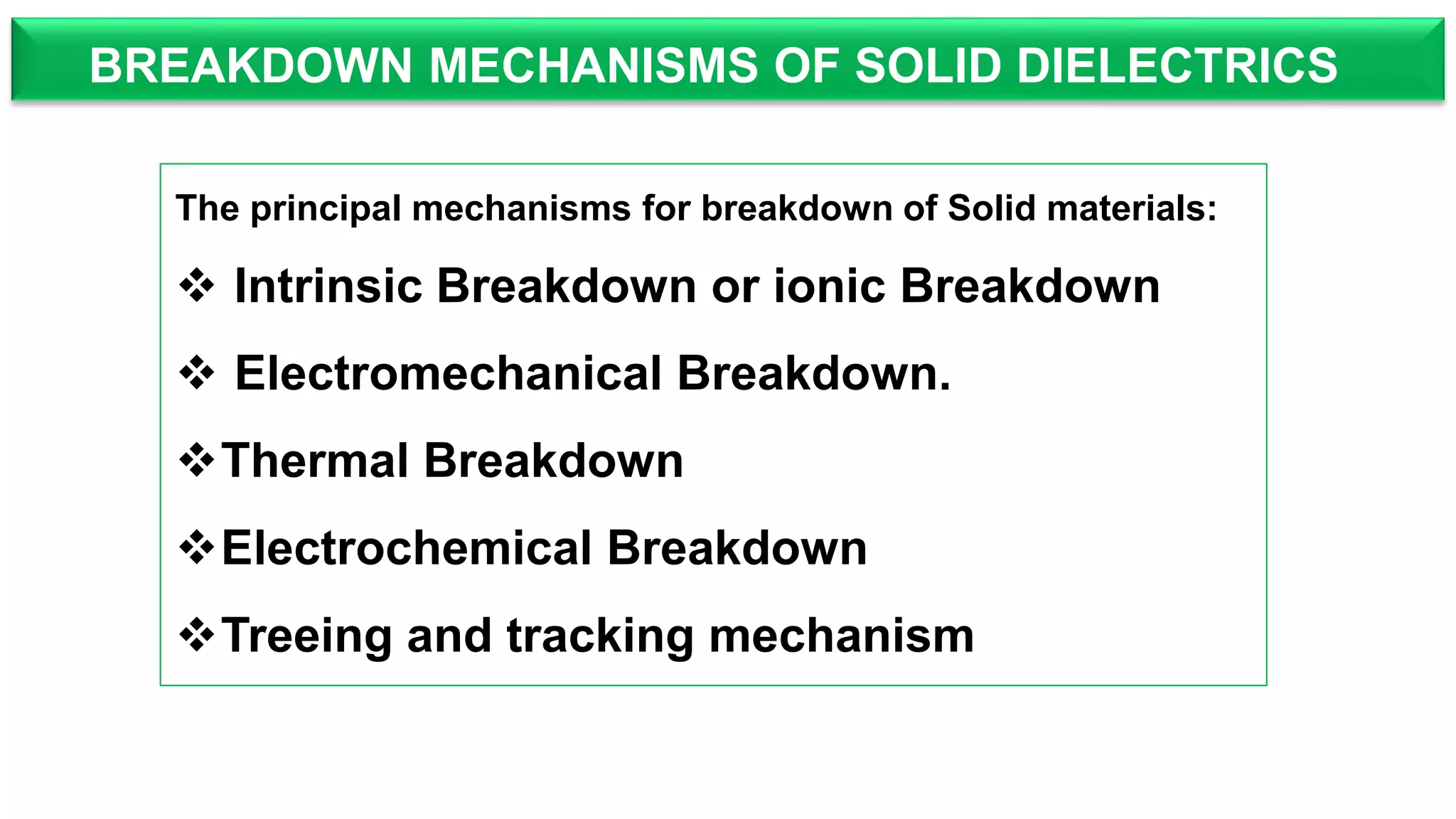 BREAKDOWN OF SOLID DIELECTRICS|BREAKDOWN IN SOLIDS|HIGH VOLTAGE ...