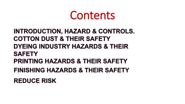 Hazards in Textile processing Industries | PPTX