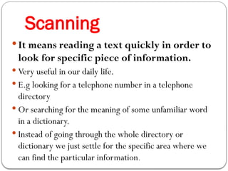 THE READING SKILLS , its Types & Techniques | PPTX