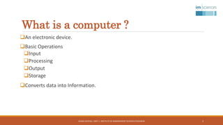 Lec 1 introduction to computer -i | PPTX