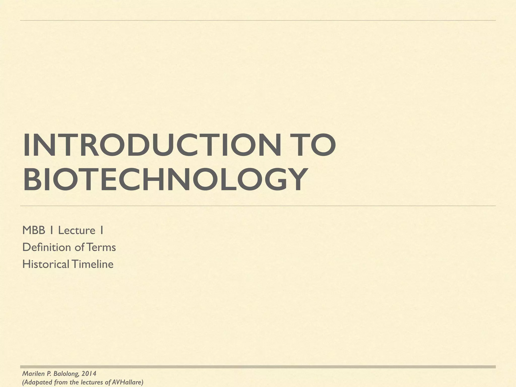 MMB1 Lecture 1: Introduction to Biotechnology | PDF