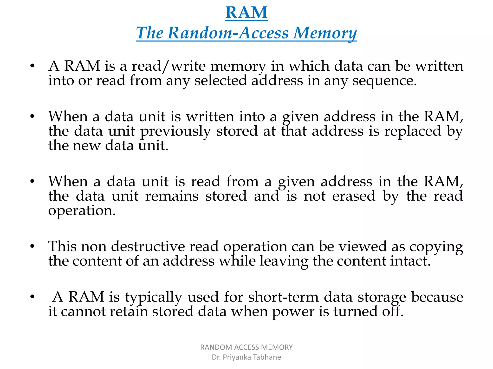Lec 2 digital electronics - random access memory | PPTX
