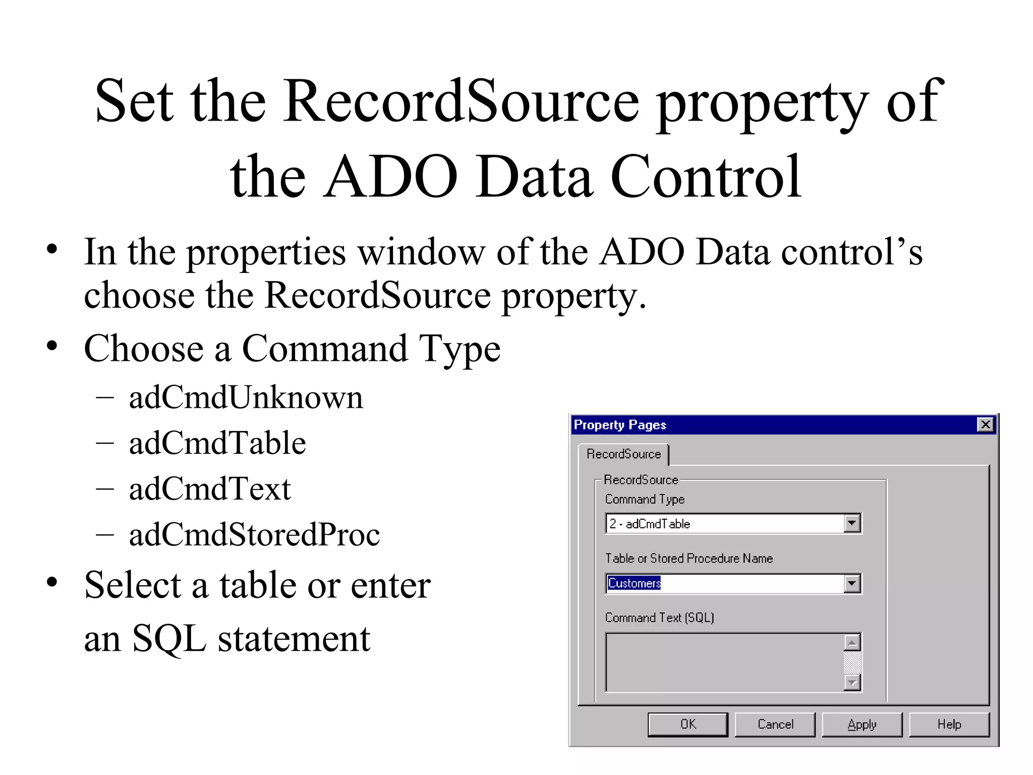 ADO CONTROLS - Database usage | PPT