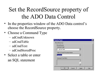 ADO CONTROLS - Database usage | PPT