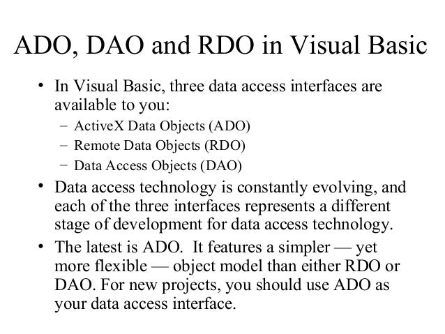 Ado Controls Database Usage