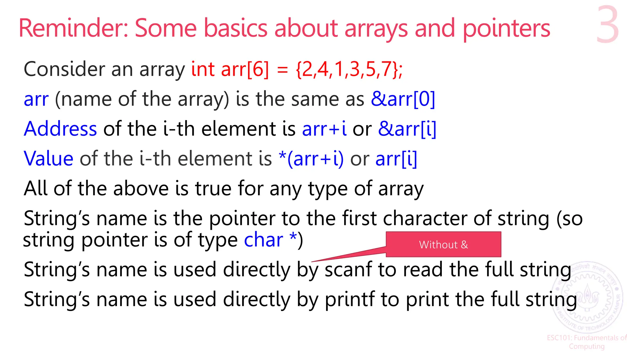 Pointers and Memory Allocation ESC101.pptx | Programming Languages | Computing