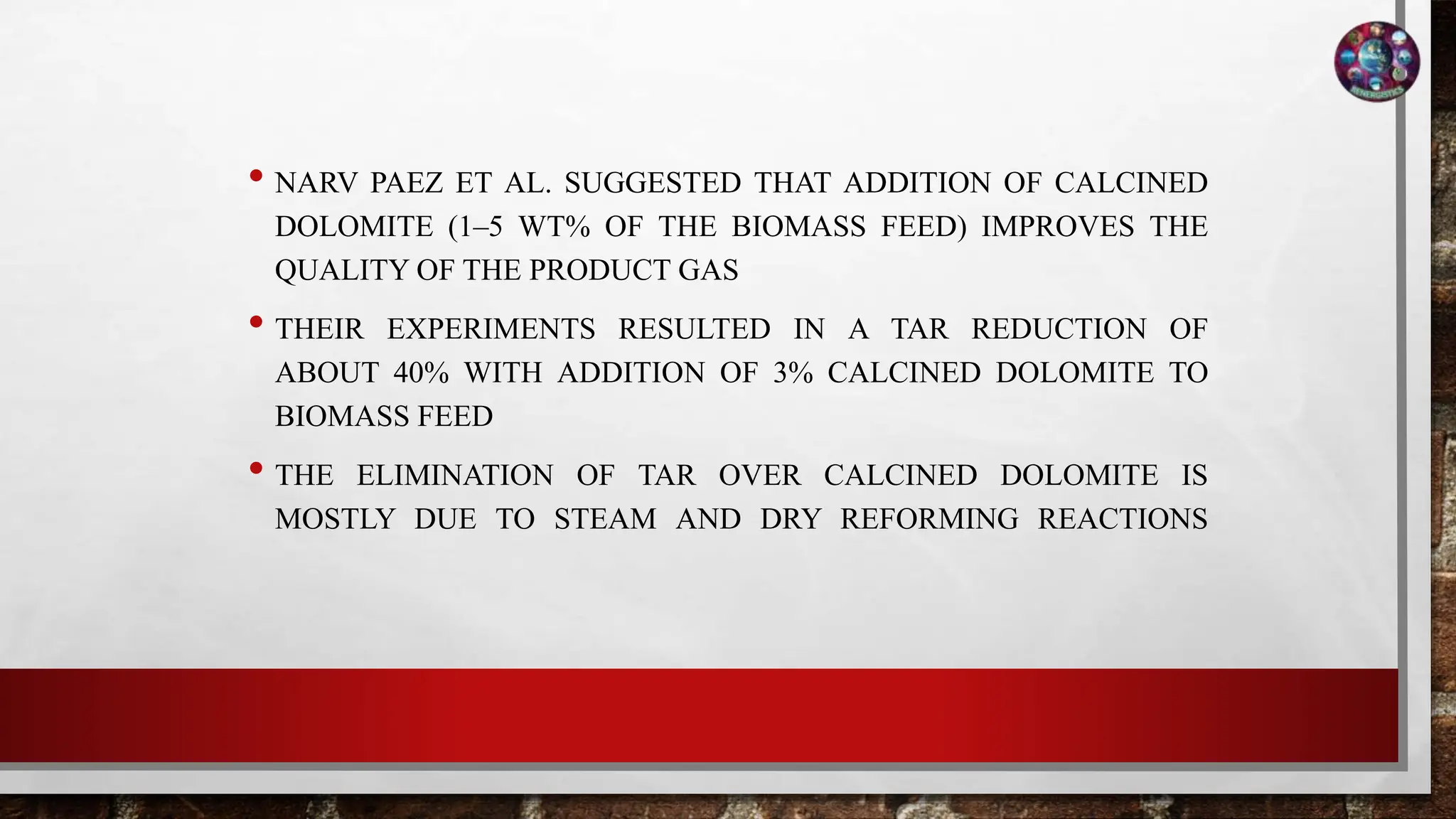 PRIMARY TAR CRACKING METHODS - Various materials used | PPTX