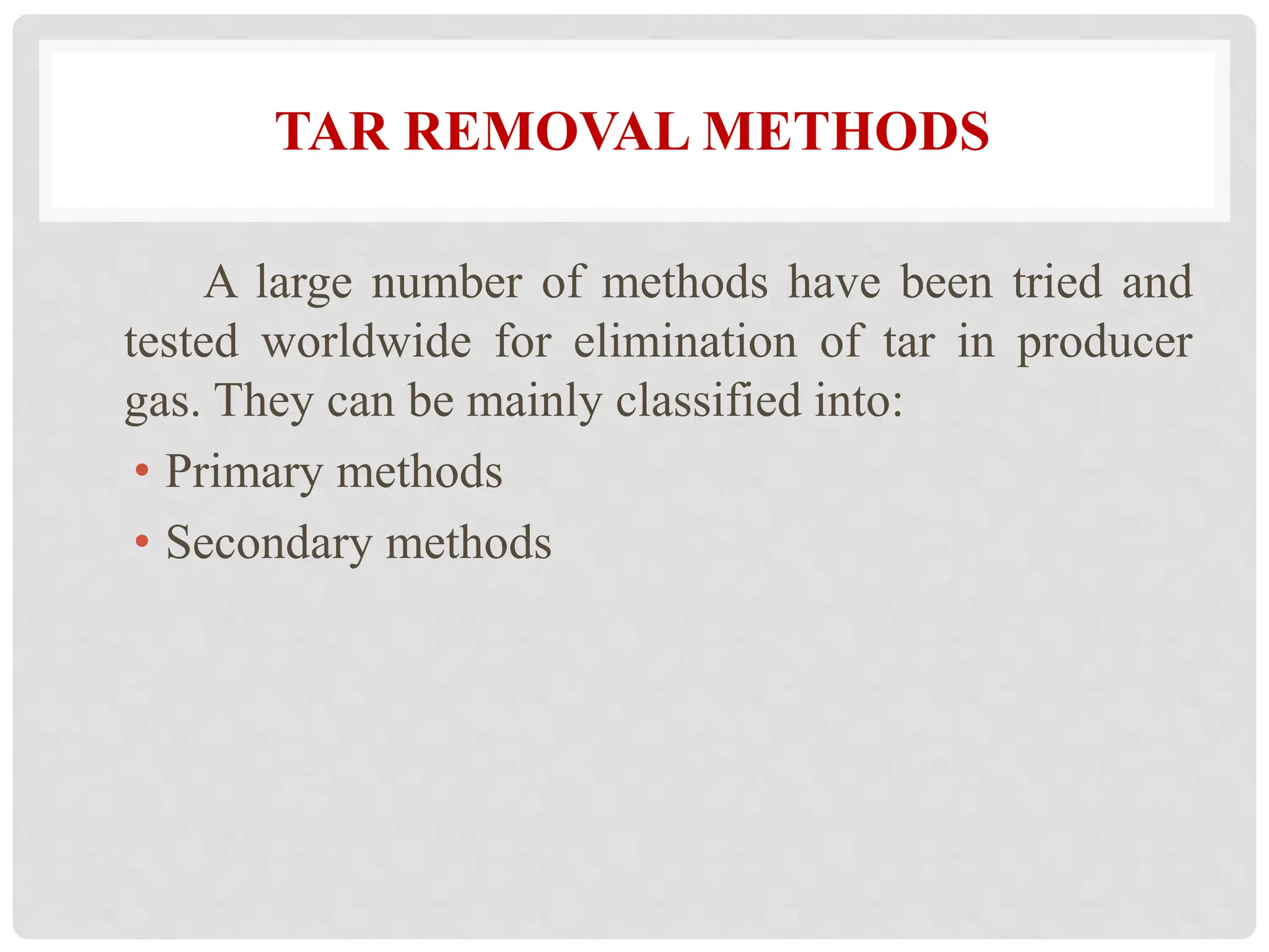 Secondary tar cleaning systems and technologies | PPTX