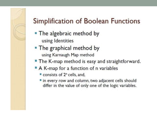 Simplification of Boolean Functions | PPTX