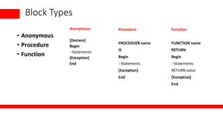 Pl-sql blocks and block types and variablesdeclaring.pptx | Databases | Computer Software and ...