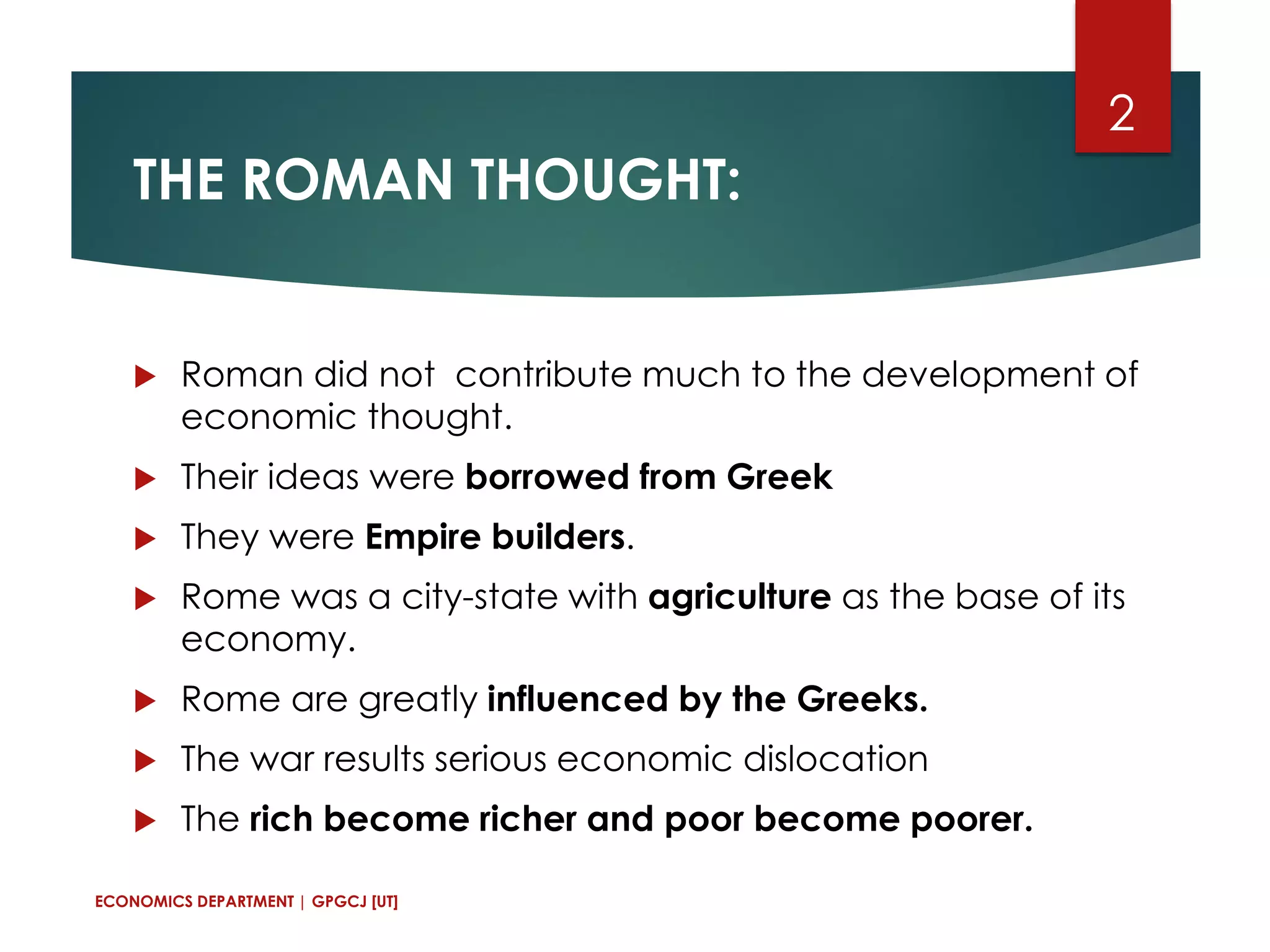 HISTORY OF ECONOMIC THOUGHT - ROMAN | PDF