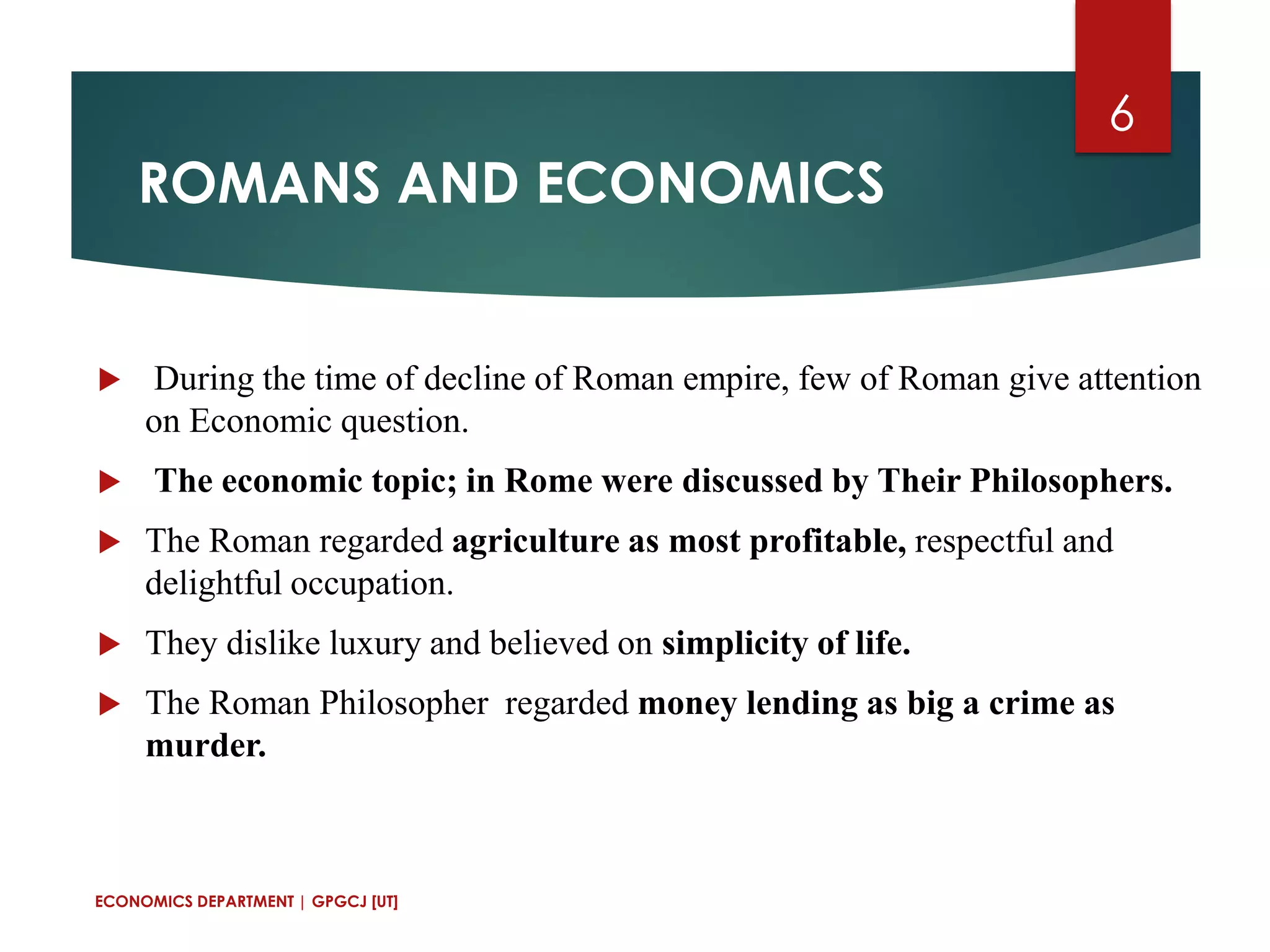 HISTORY OF ECONOMIC THOUGHT - ROMAN | PDF