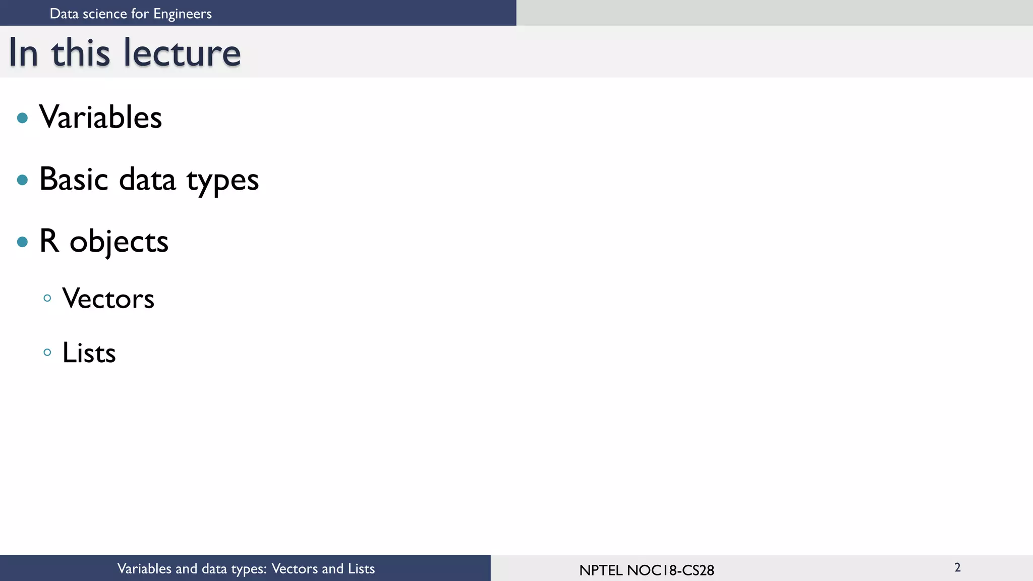 Lec3 variables and datatypes vectors and lists | PPT