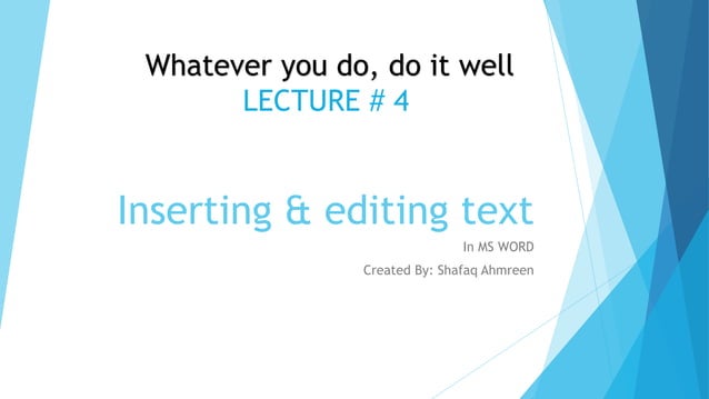 Inserting and editing text in MS Word | PPTX | Desktop Publishing | Computer Software and ...