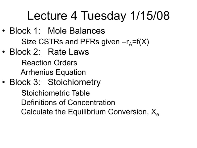 Mole Balance Of Cstr And Arrhenius Law Ppt