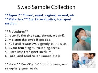 Sample Collection Techniques for Swab, Sputum, CSF, Saliva, and Stool | PDF
