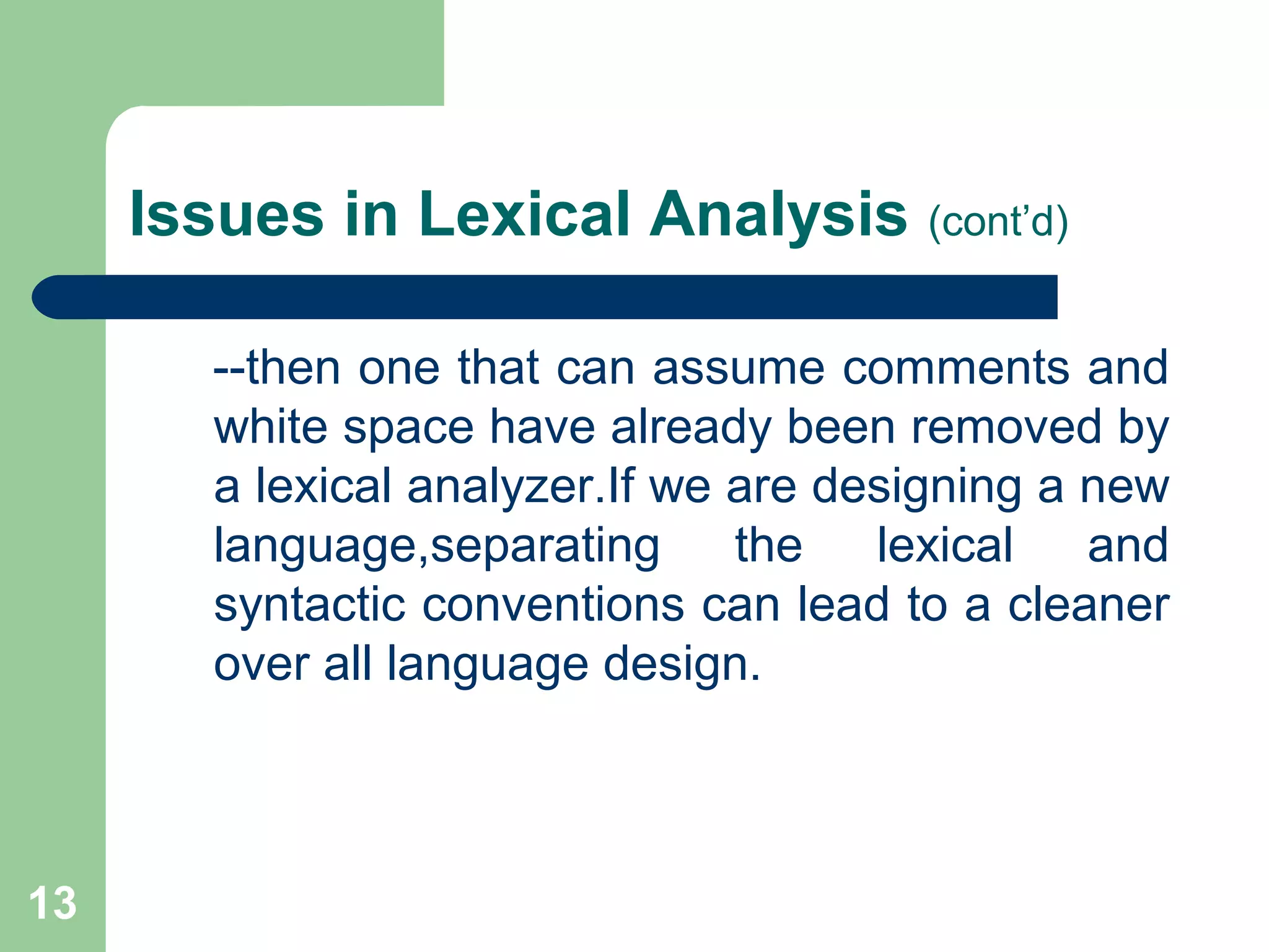 Lexical Analysis | PPT | Programming Languages | Computing