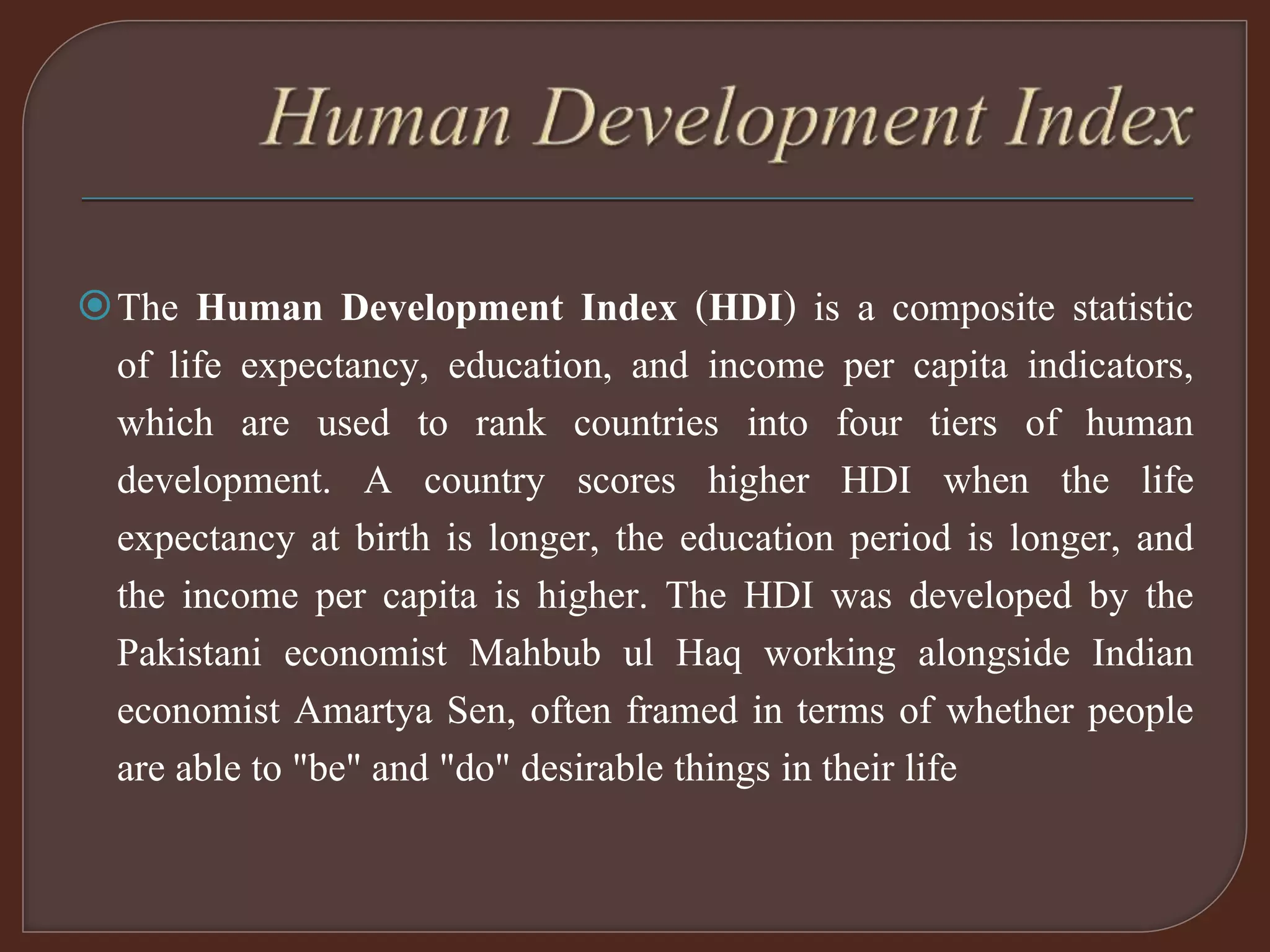 Economic Development Indicators, indices and HDI | PPT | Free Download