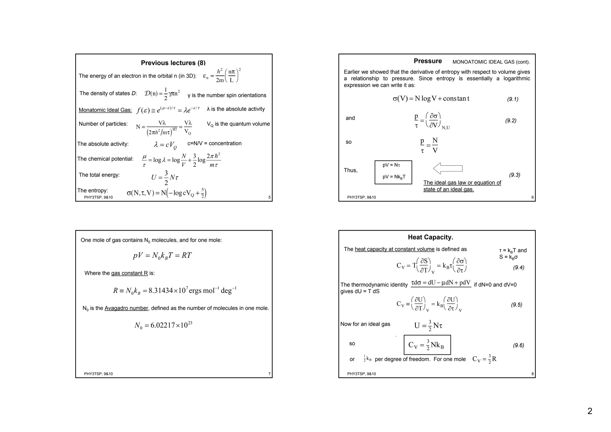 The monoatomic ideal gas | PDF