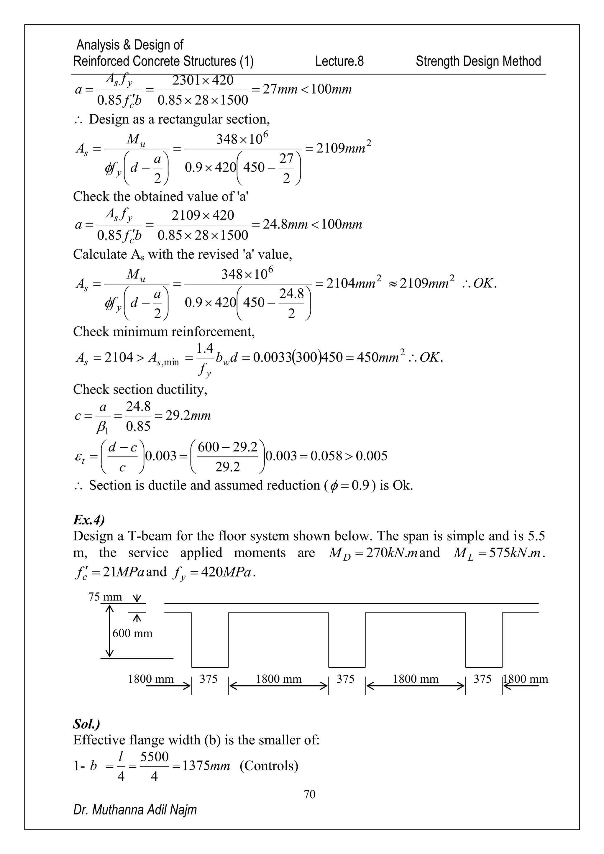 Lec.8 strength design method t beams | PDF