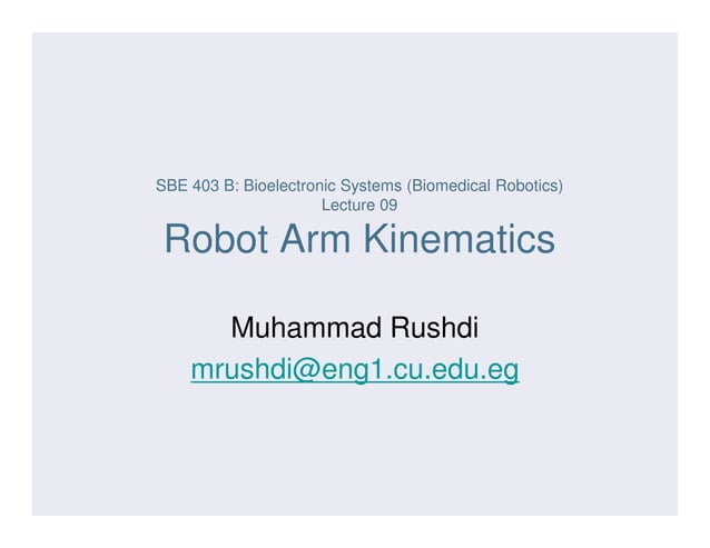 Robot Arm Kinematics | PDF | Robotics | Technology & Computing