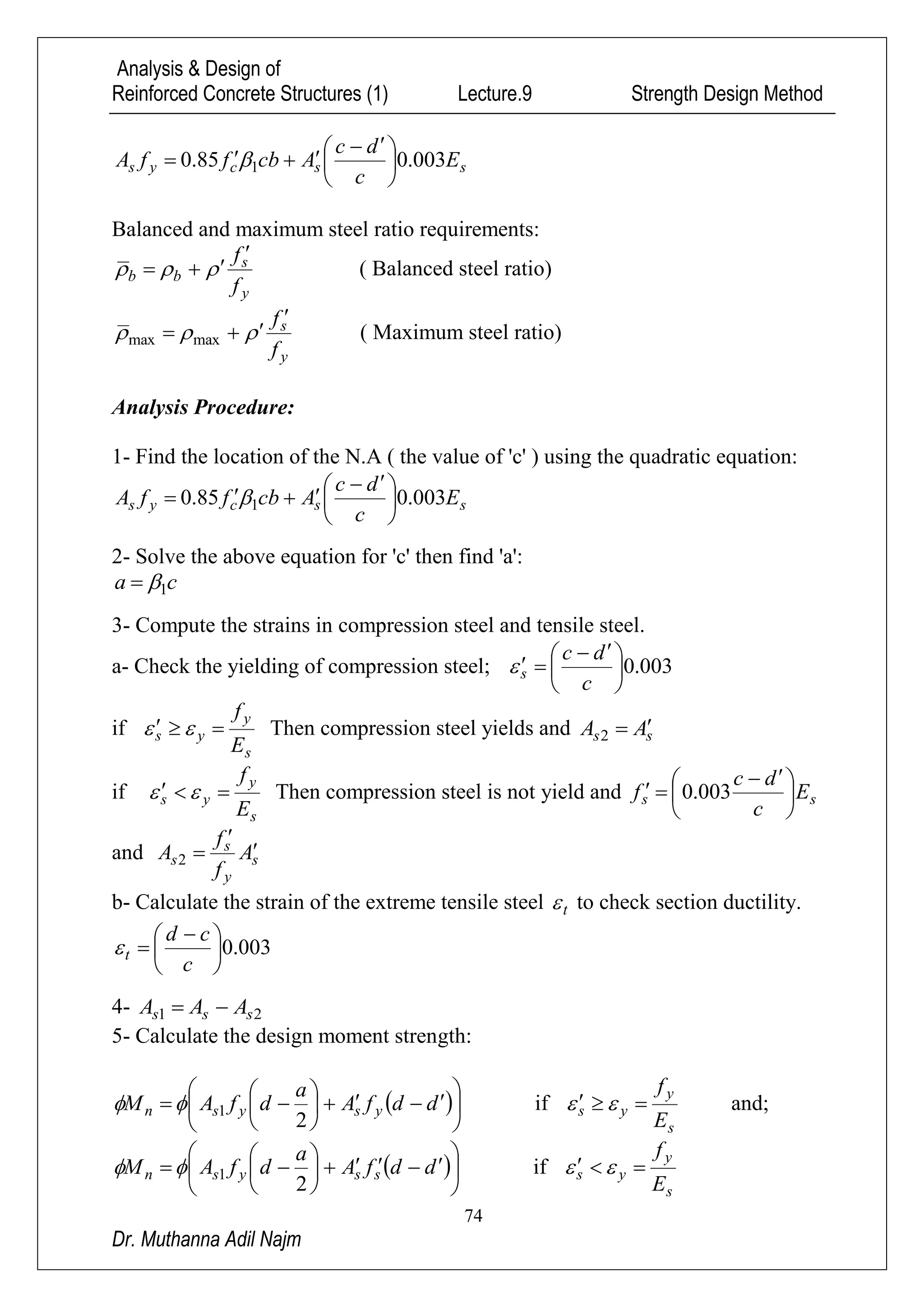 Lec.9 strength design method doubly reinforced beams | PDF