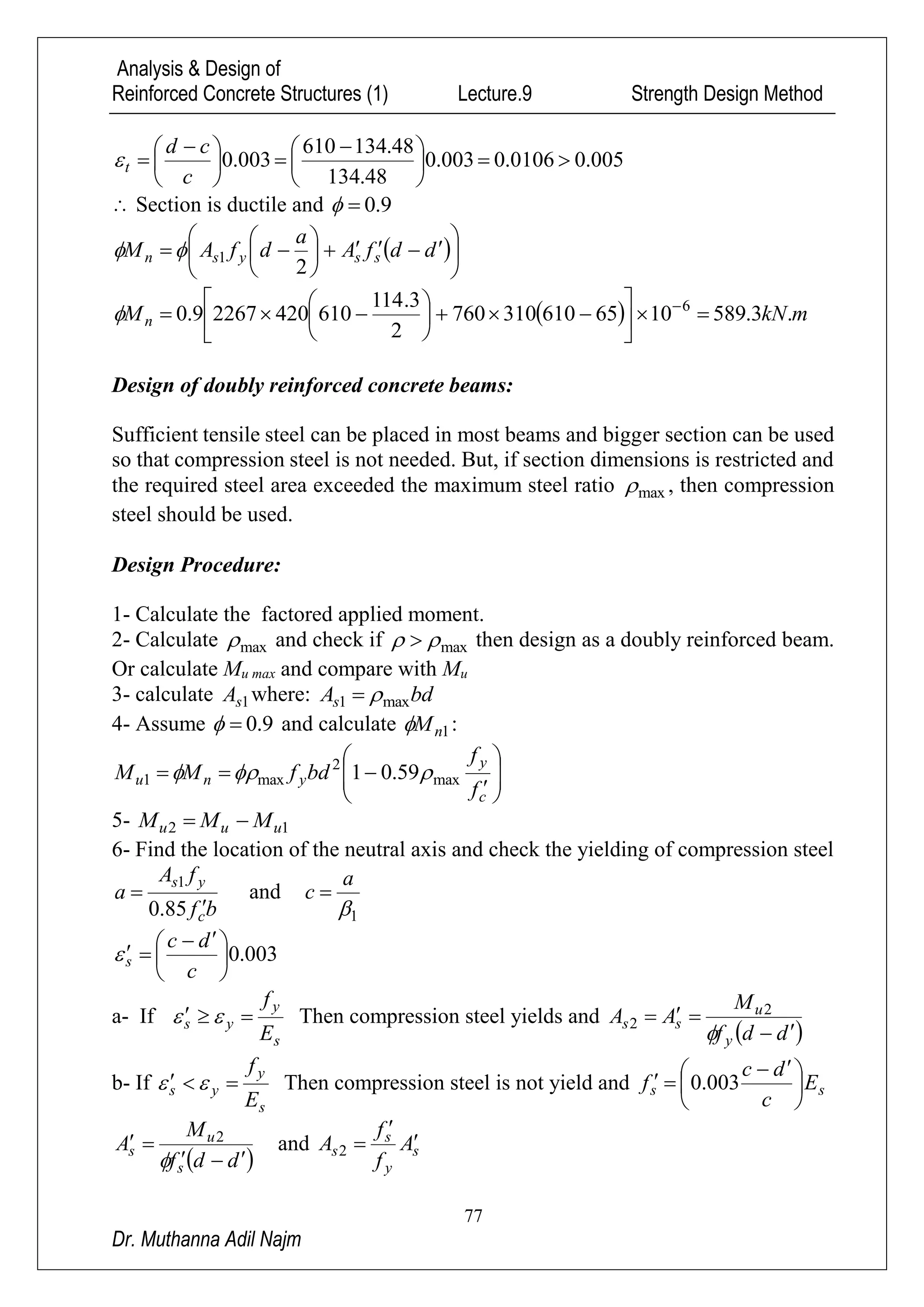 Lec.9 strength design method doubly reinforced beams | PDF