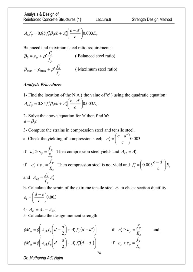 Lec.9 strength design method doubly reinforced beams | PDF