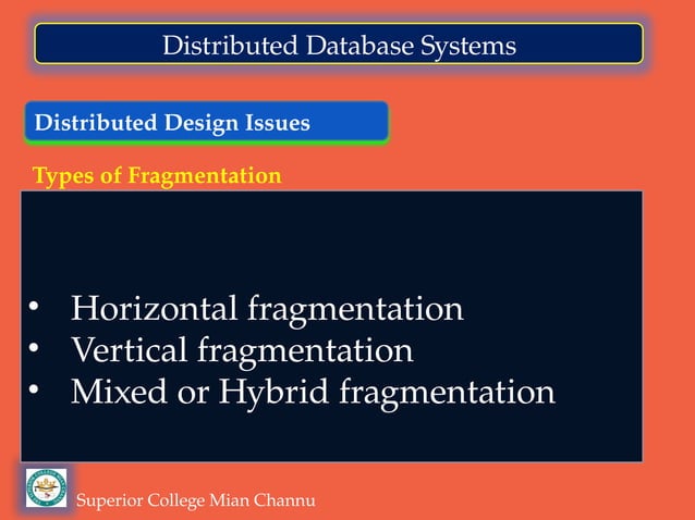 Distributed Database Systems Types Of Fragmentation Ipptx 