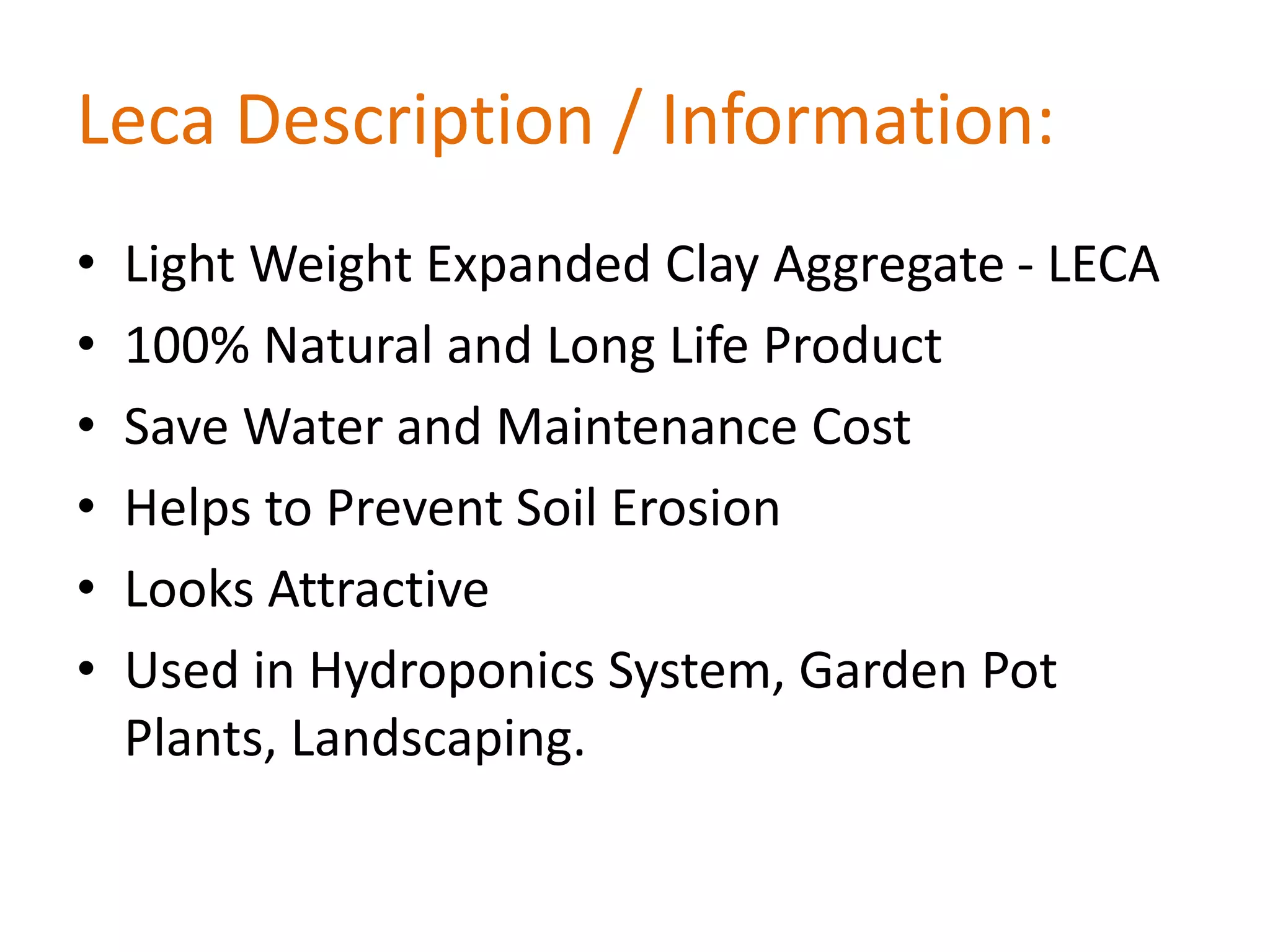 LECA - Light Weight Expanded Clay Aggregate Supplier India | PPTX | Agriculture | Industries