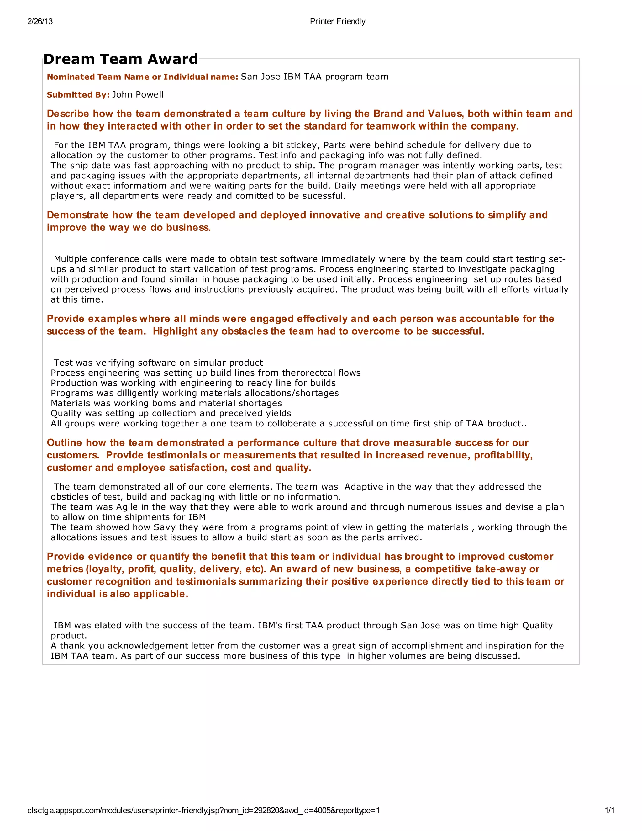 Award - Above and Beyond | PDF