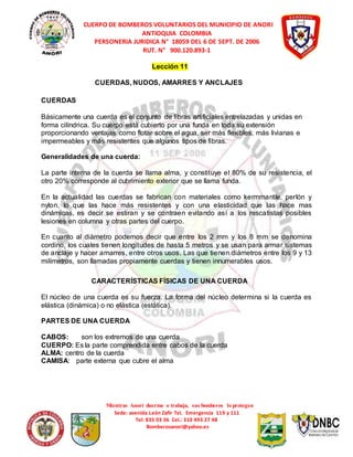 BOMBERO 1 ANORI Leccion 11 cuerdas nudos amarres y anclajes | DOCX