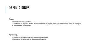 Leccion en pp de calcular área y perímetro de figuras planas | PDF