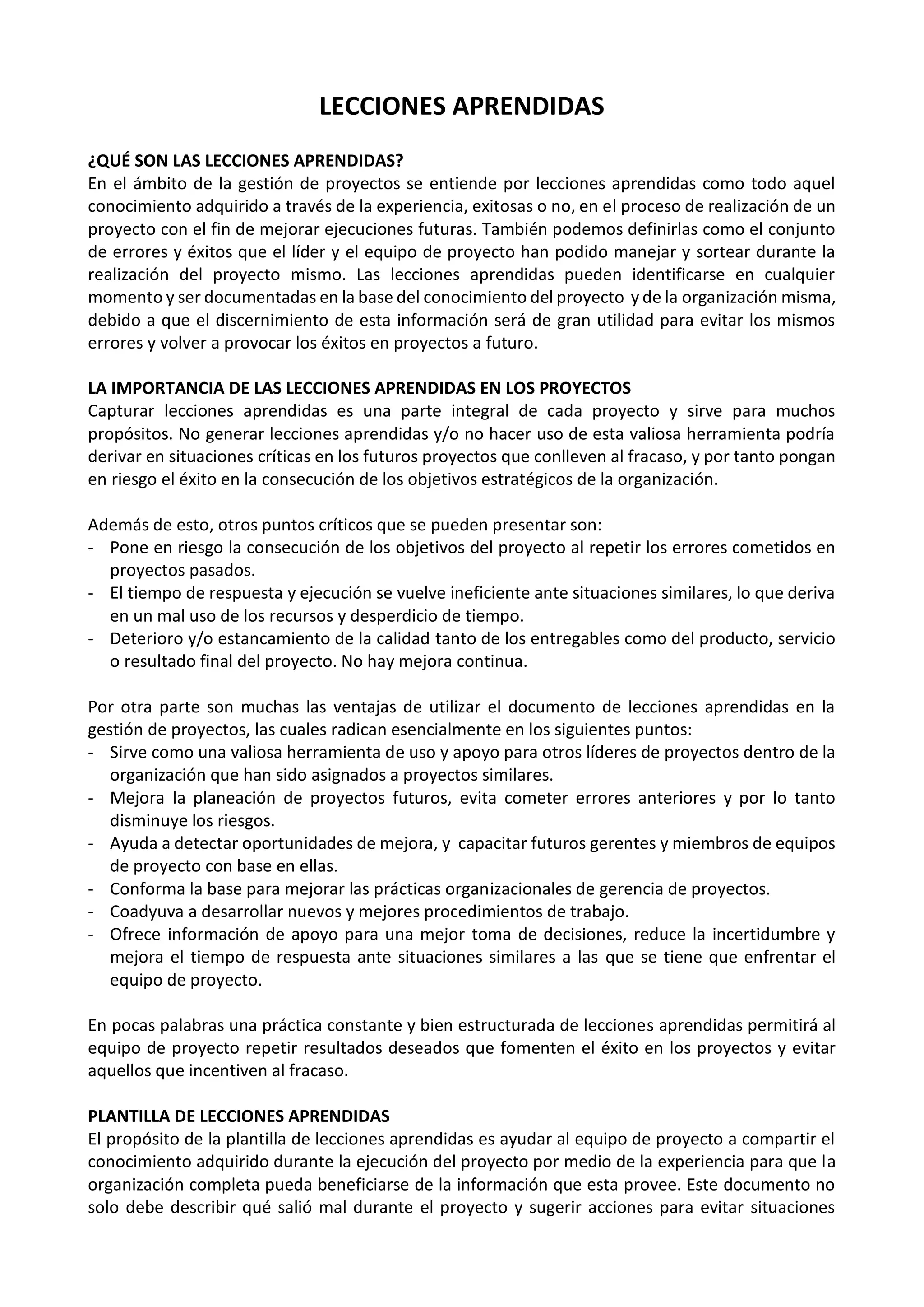 Lecciones aprendidas | PDF