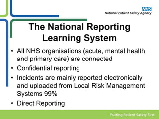 Lessons Learned in the National Patient Safety Agency in UK | PDF