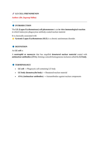 Comprehensive Overview of the LE Cell Phenomenon in Systemic Lupus ...