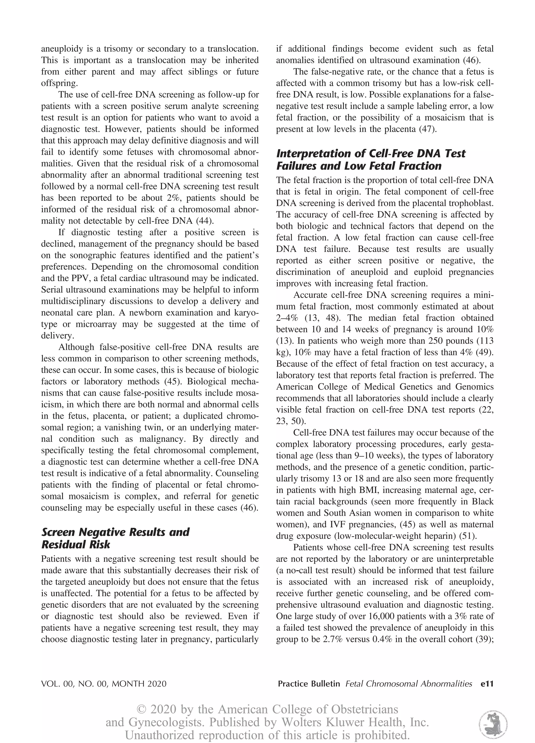Practice Bulletin #226, Screening for Chromosomal Abnormalities | PDF